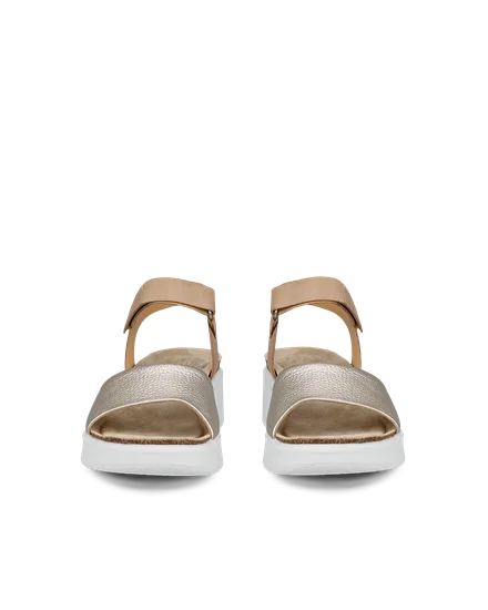 Womens Ecco® Flowt Leather Cork Heeled Wedge Sandal Gold