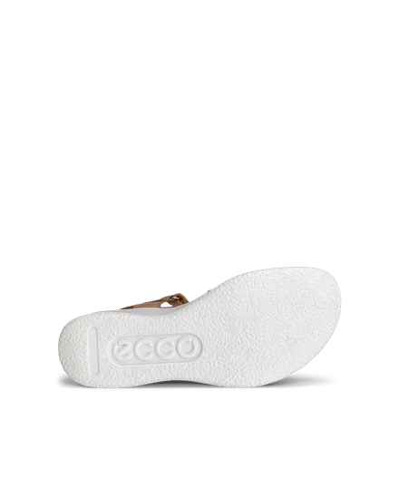 Womens Ecco® Flowt Leather Cork Heeled Wedge Sandal Gold