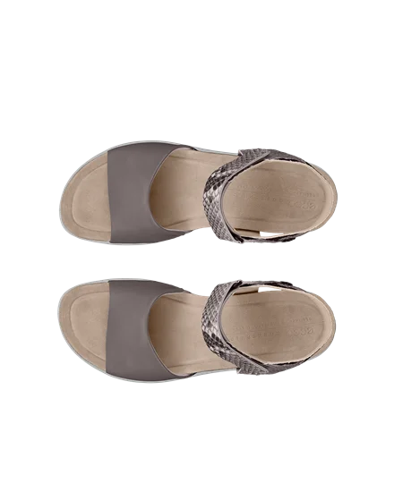 Womens Ecco® Flowt Wedge Cork Leather Cork Heeled Wedge Sandal Grey
